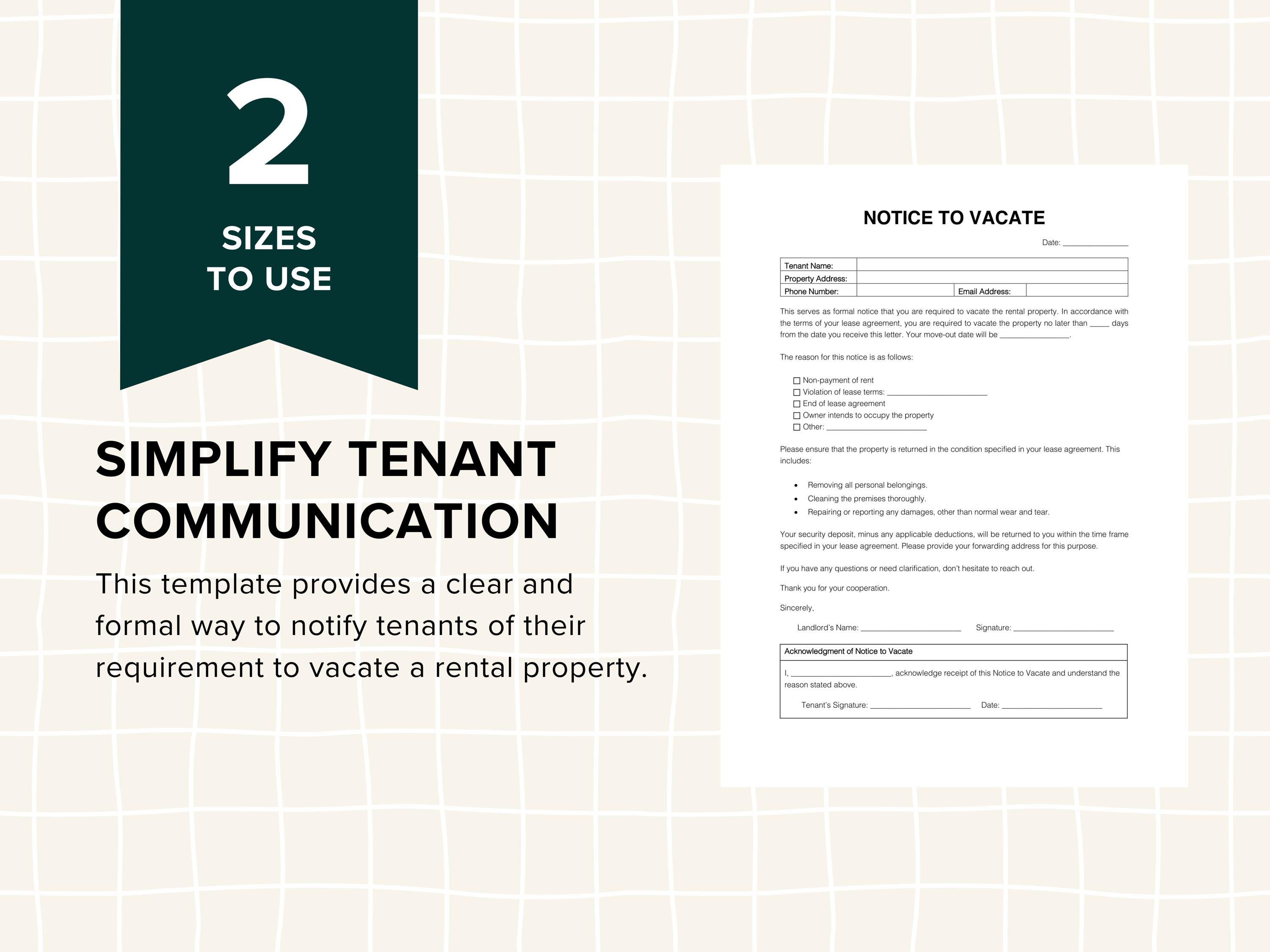 Notice to Vacate Template, Rental Property Eviction Notice, Tenant Move ...