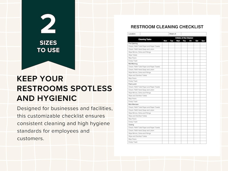 Editable Restroom Cleaning Checklist, Printable Toilet Sign off Form ...