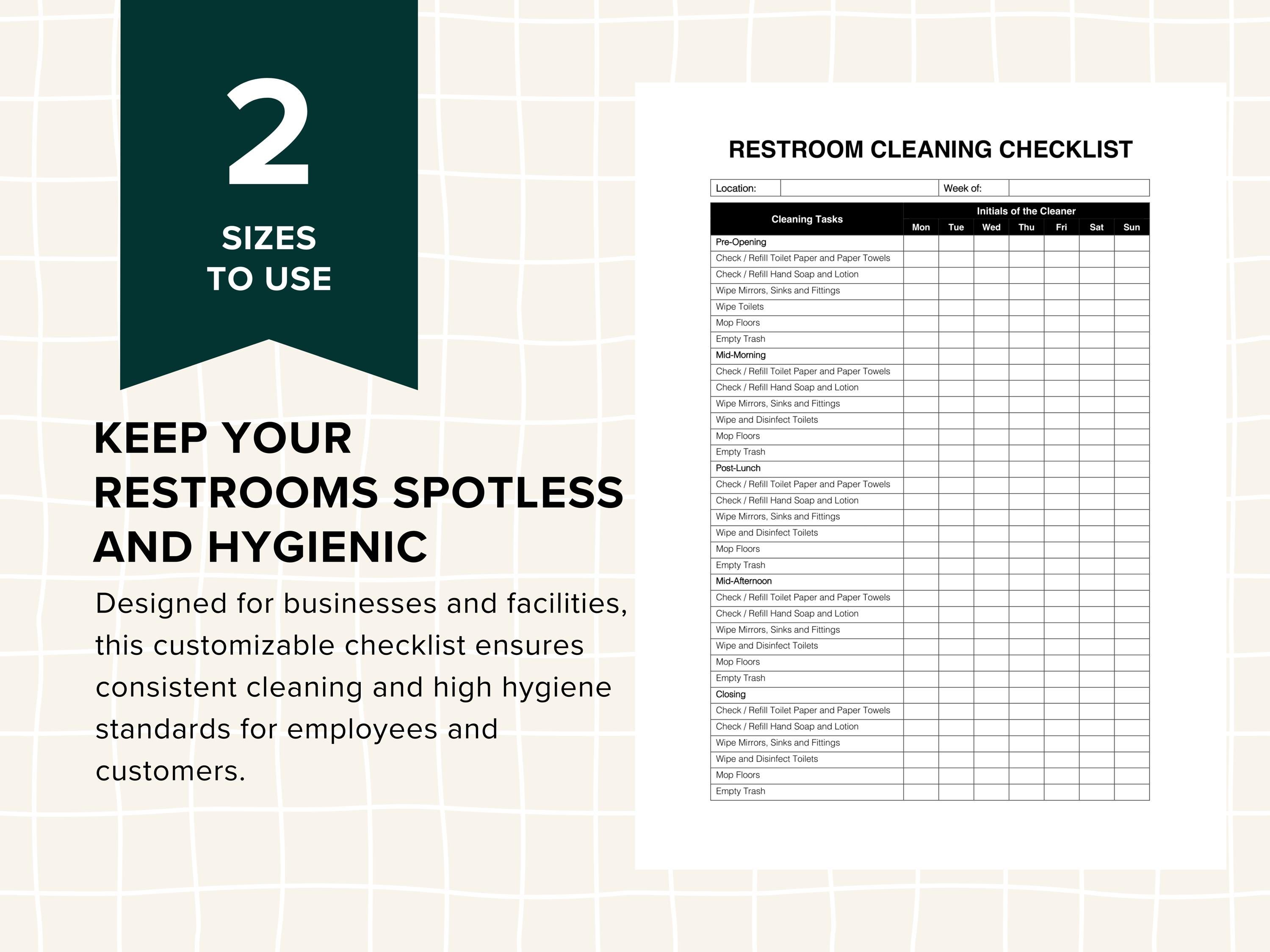 Editable Restroom Cleaning Checklist, Printable Toilet Sign off Form ...