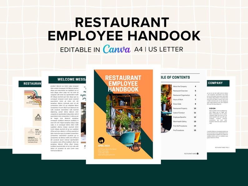 Restaurant Employee Handbook, Training Manual, New Hired Chefs, Servers ...