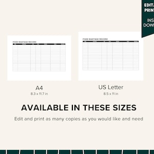 Restaurant Food Waste Tracker, Printable Food Disposal Sheet, Food ...