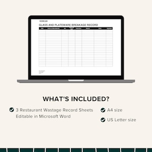 Wastage Record Sheets for Food, Beverage Glass and Plate Breakage Log ...