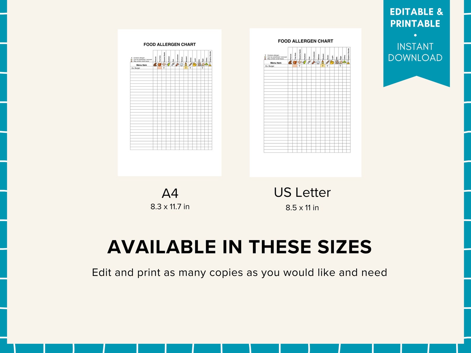 Restaurant Food Allergen Chart, Menu Items, Common Food Allergies List ...