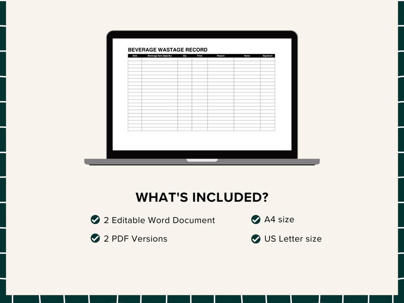 Restaurant Beverage Wastage Tracker, Drink Waste Tracking Sheet, Bar ...