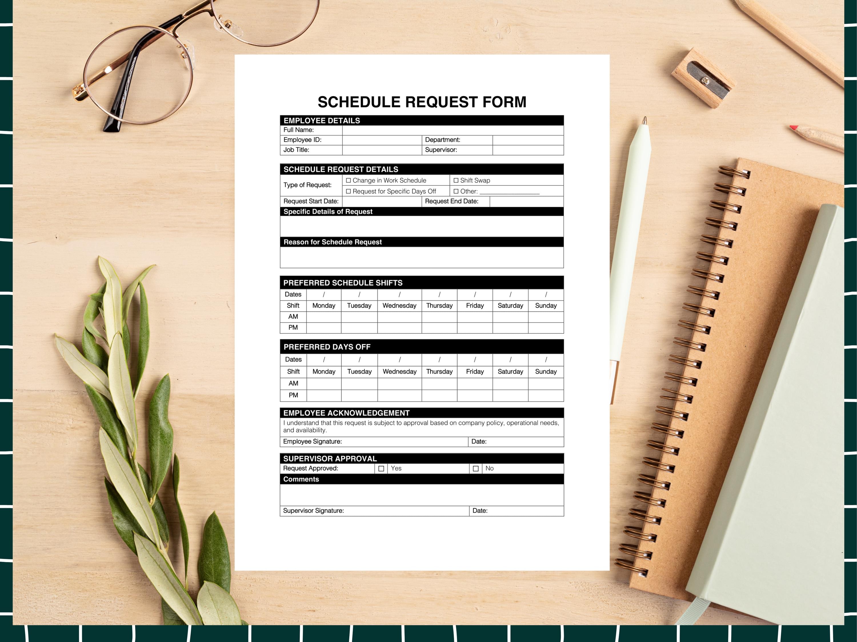 Employee Schedule Request Form, Flexible Shift Change Sheet, Work ...