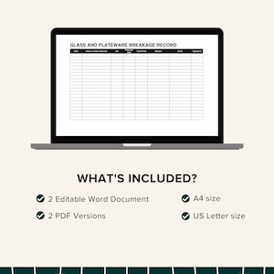 Glass and Plate Breakage Record Template, Editable Dish Breakage Log, Catering, Restaurant ...