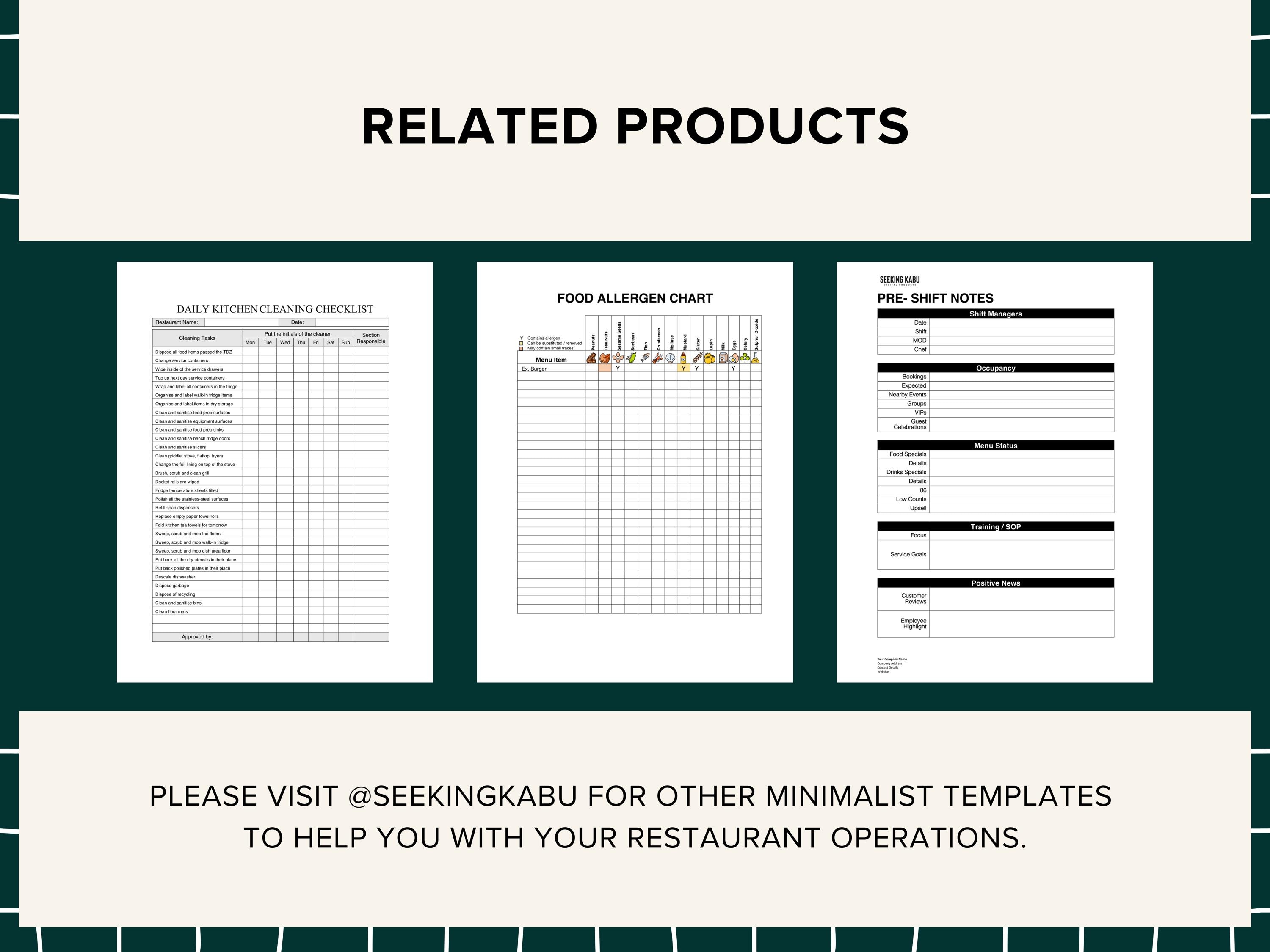Kitchen Shift Handover Prep List, Notes Fot Chefs, Restaurant and Cafe ...