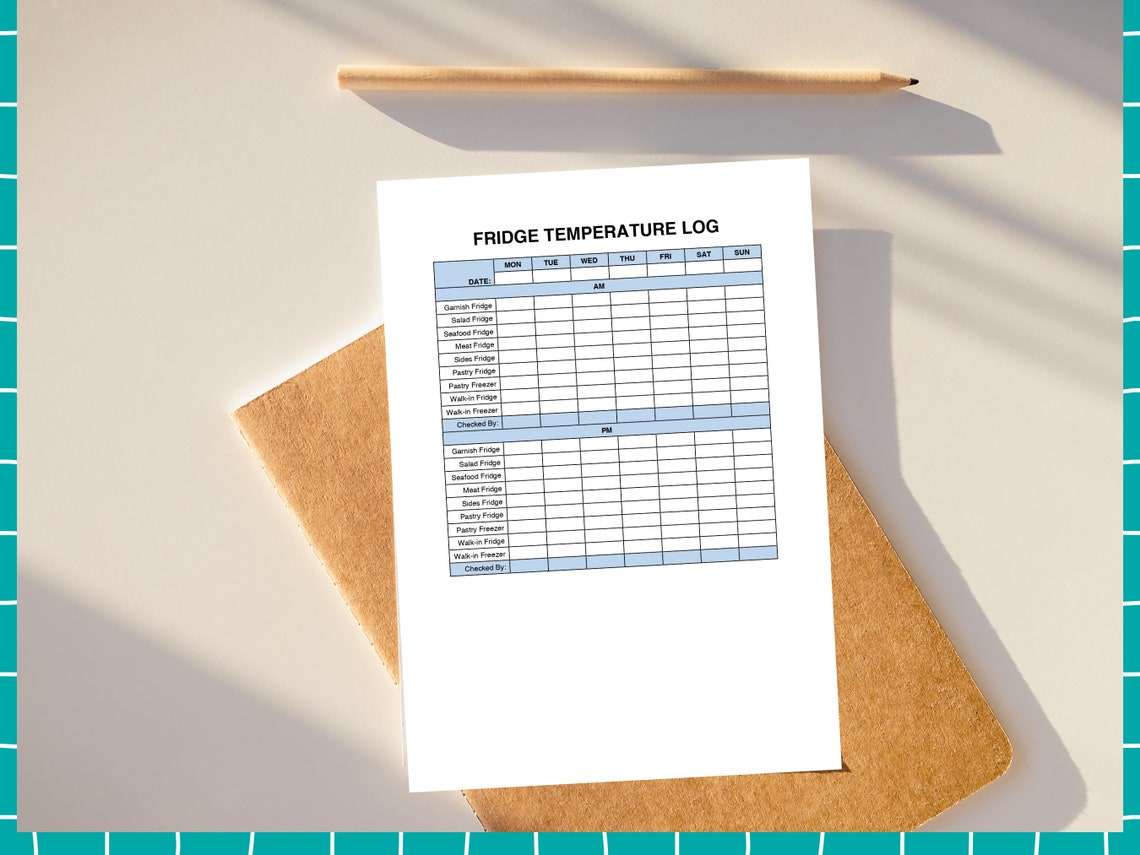 Kitchen Fridge Temperature Log; Restaurant, Cafe, Events, Hospitality ...