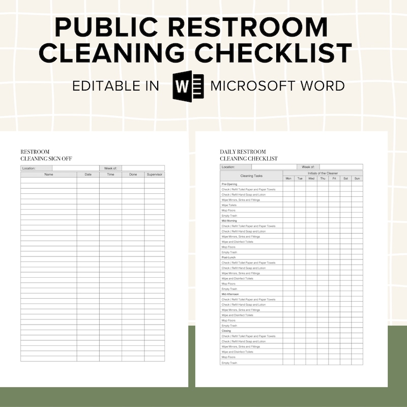 Printable Restroom Check List - Etsy