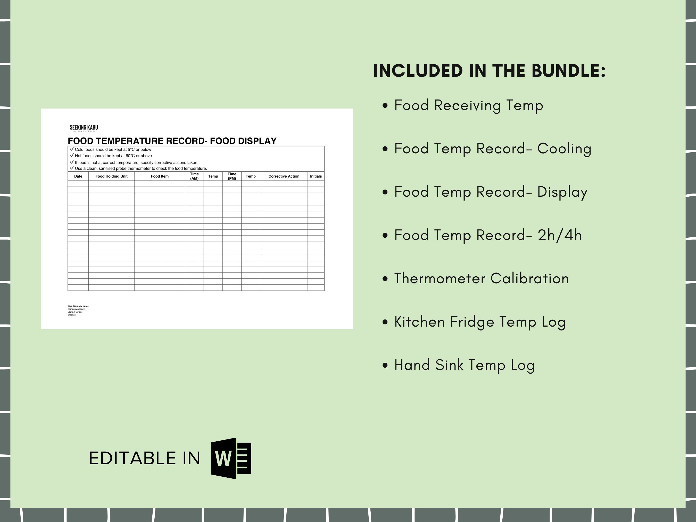 Temperature Records Templates Bundle, Restaurant, Cafe, Hospitality ...