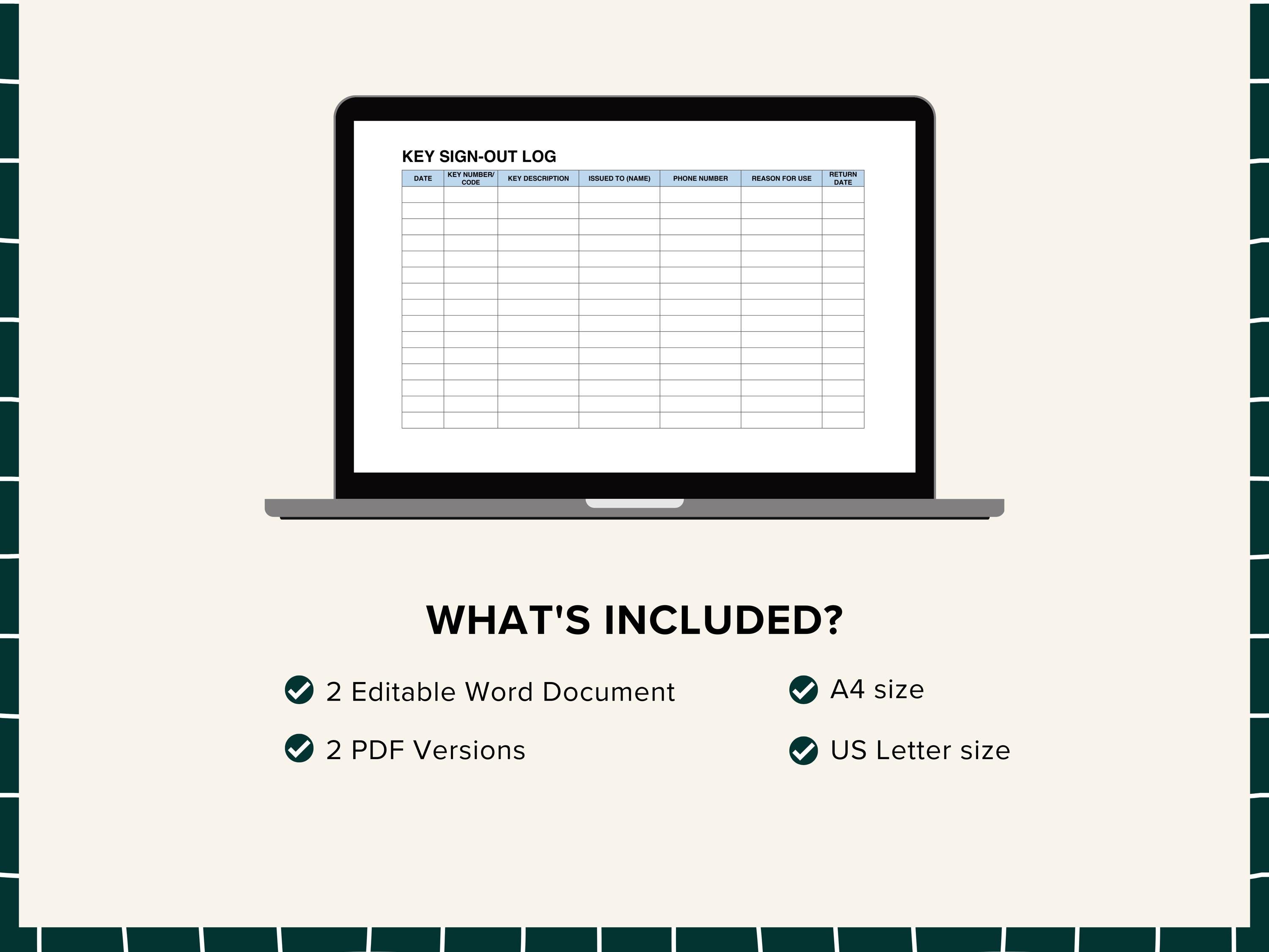 Key Sign-out Log Template, Editable Fillable PDF for Key Control ...