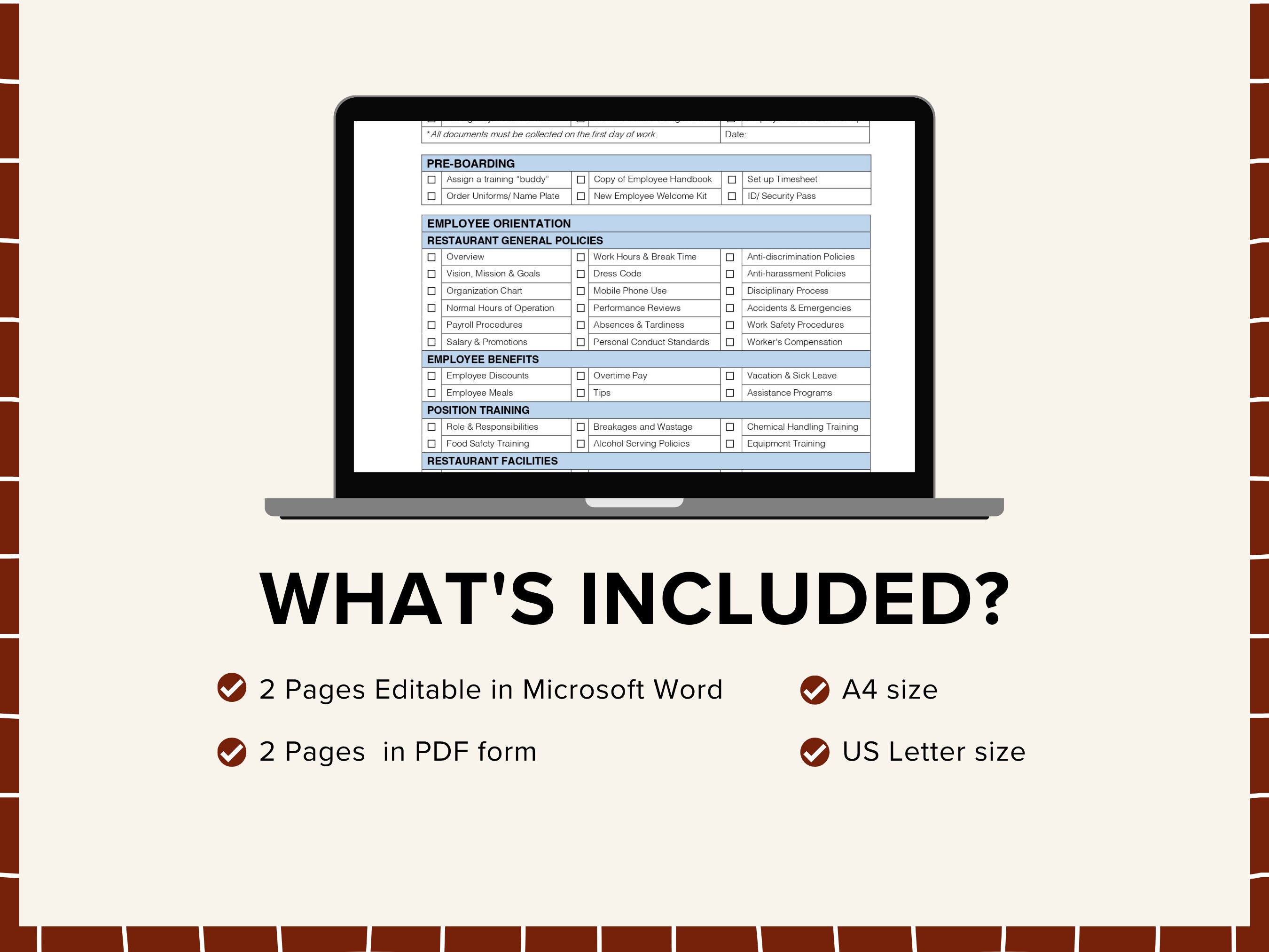 Restaurant New Hire Checklist, Cafe, Bar, Casual, Fine Dining, Weekly ...