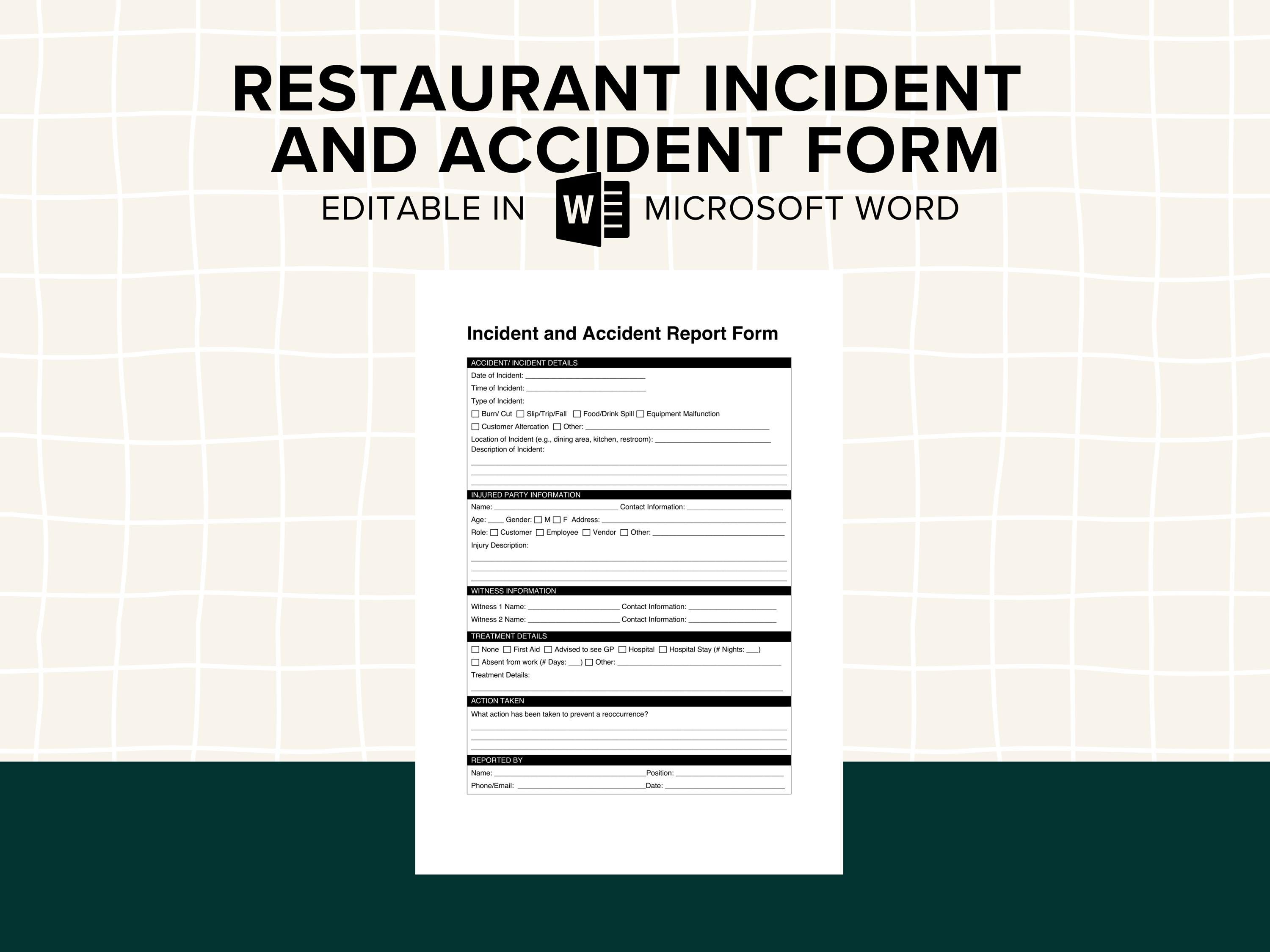 Incident and Accident Report Form Restaurant Records Management and ...