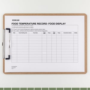 Food Temperature Record Sheets for Restaurants, Cafe, Bakery, Catering ...