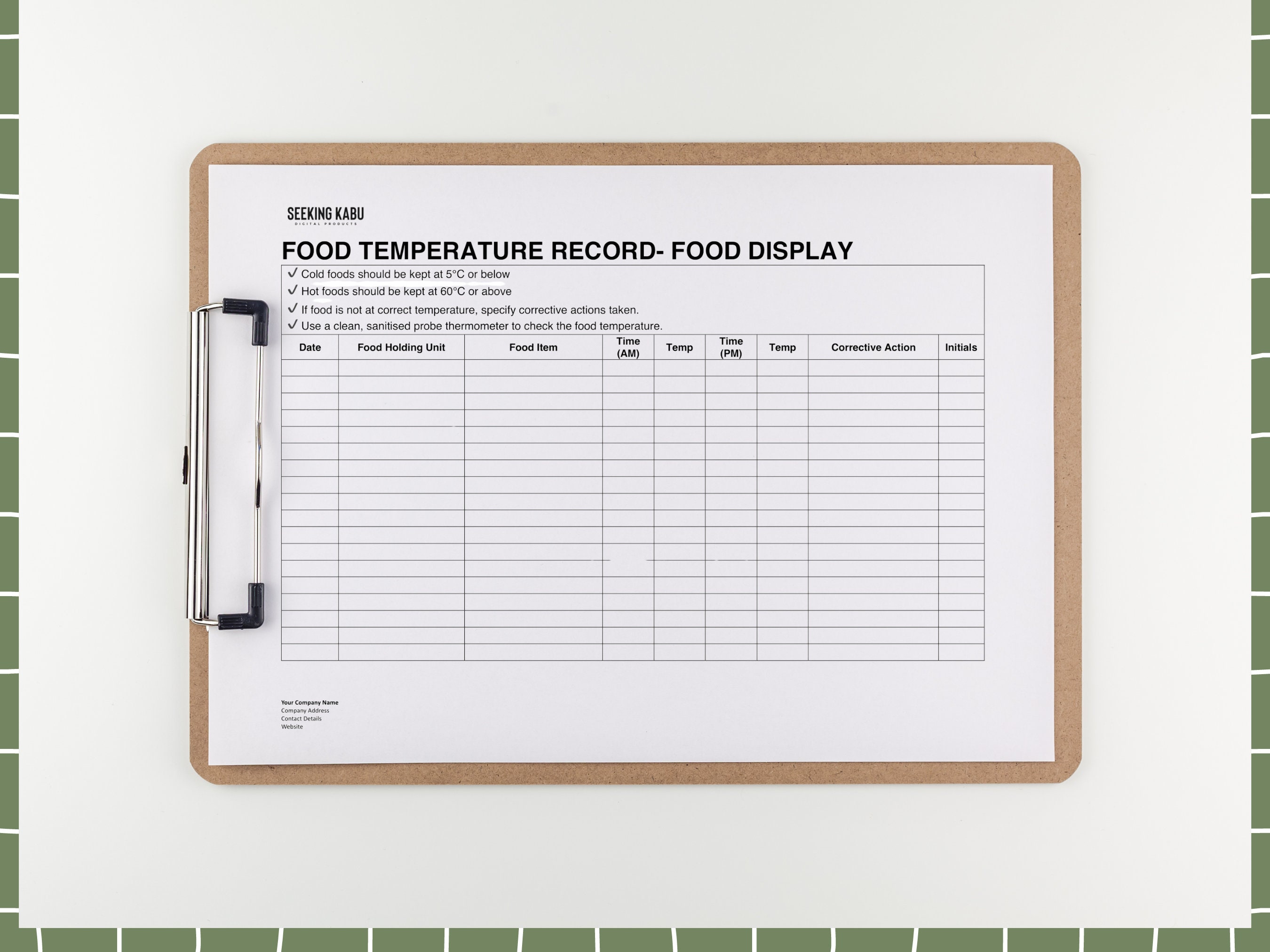 Food Temperature Record Sheets for Restaurants, Cafe, Bakery, Catering ...