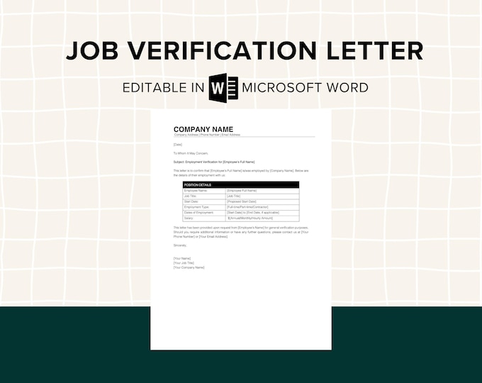 Employment Verification Letter Template, Editable Employer Template, HR ...