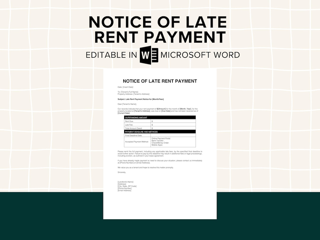Notice of Late Rent Payment Template, Late Rent Notice Form, Overdue ...