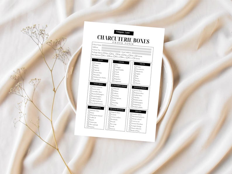 Charcuterie Order Form Template, Canva Editable Grazing Set ...
