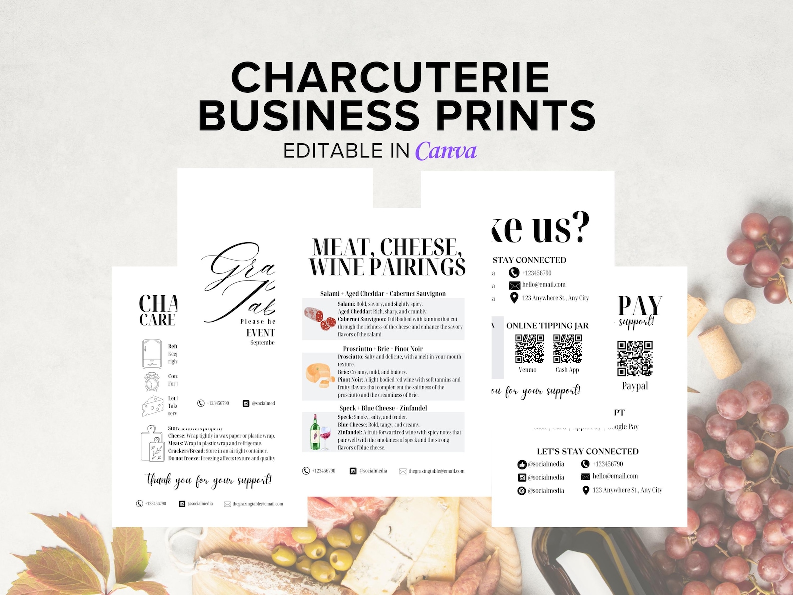 Charcuterie Business Prints Bundle Templates Canva Editable Grazing ...