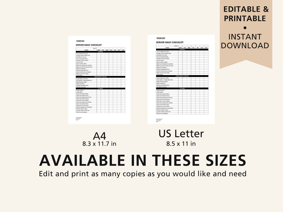 Server Daily Checklist; Restaurant; Cafe; New Hire Training, Mis En ...