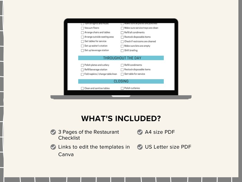 FOH Restaurant Daily Checklist, for Server, Manager and Bartender, for ...