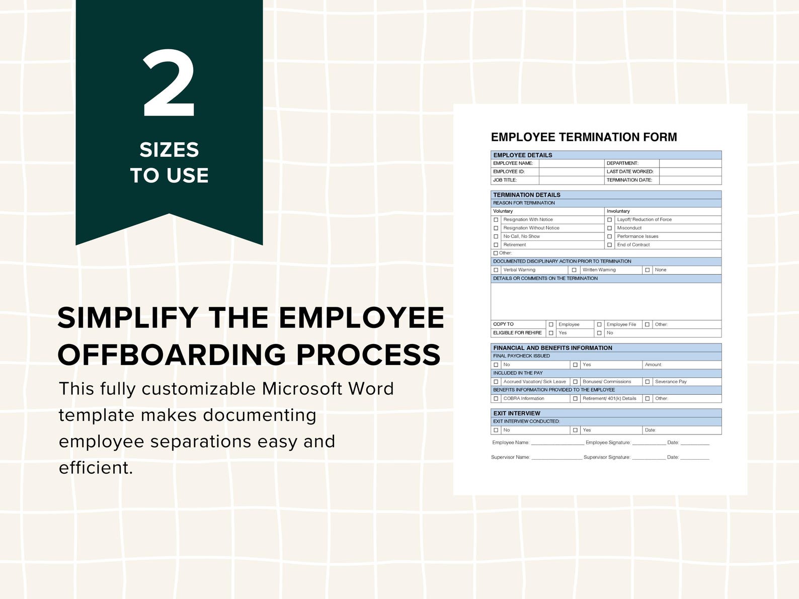 Employee Termination Form - Editable Microsoft Word Template, HR ...
