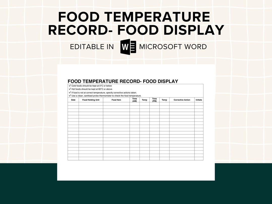 Food Display Temperature Log, HACCP Temp Monitoring Sheet, Restaurant ...