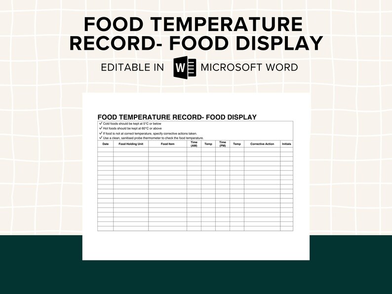 Food Display Temperature Log, HACCP Temp Monitoring Sheet, Restaurant ...
