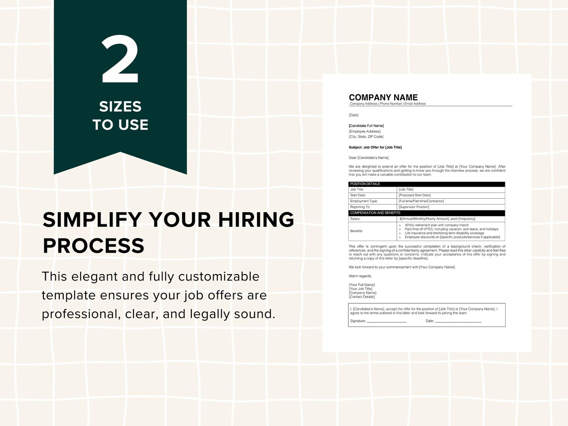 Job Offer Letter Template, New Hire Document, Employment Offer Letter ...