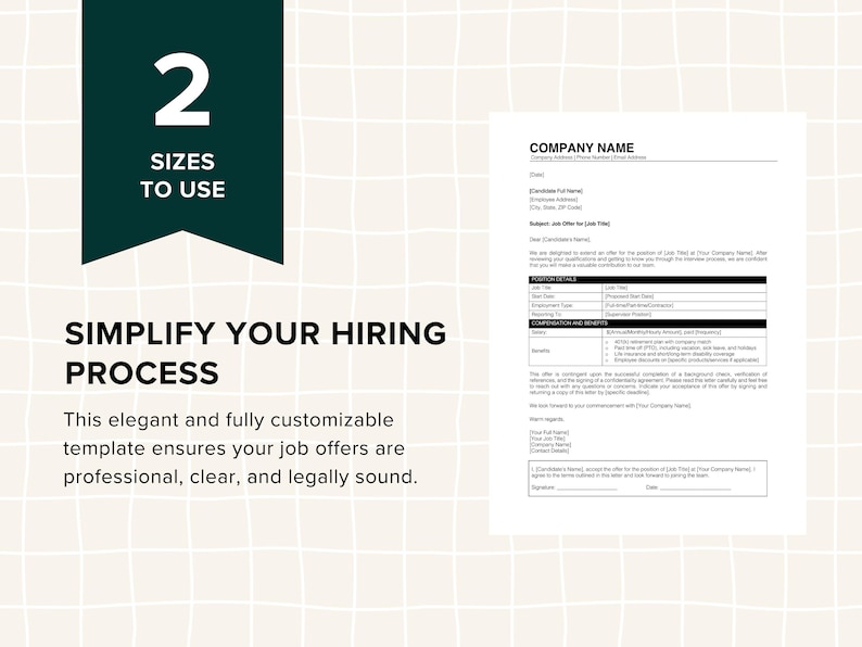 Job Offer Letter Template, New Hire Document, Employment Offer Letter ...