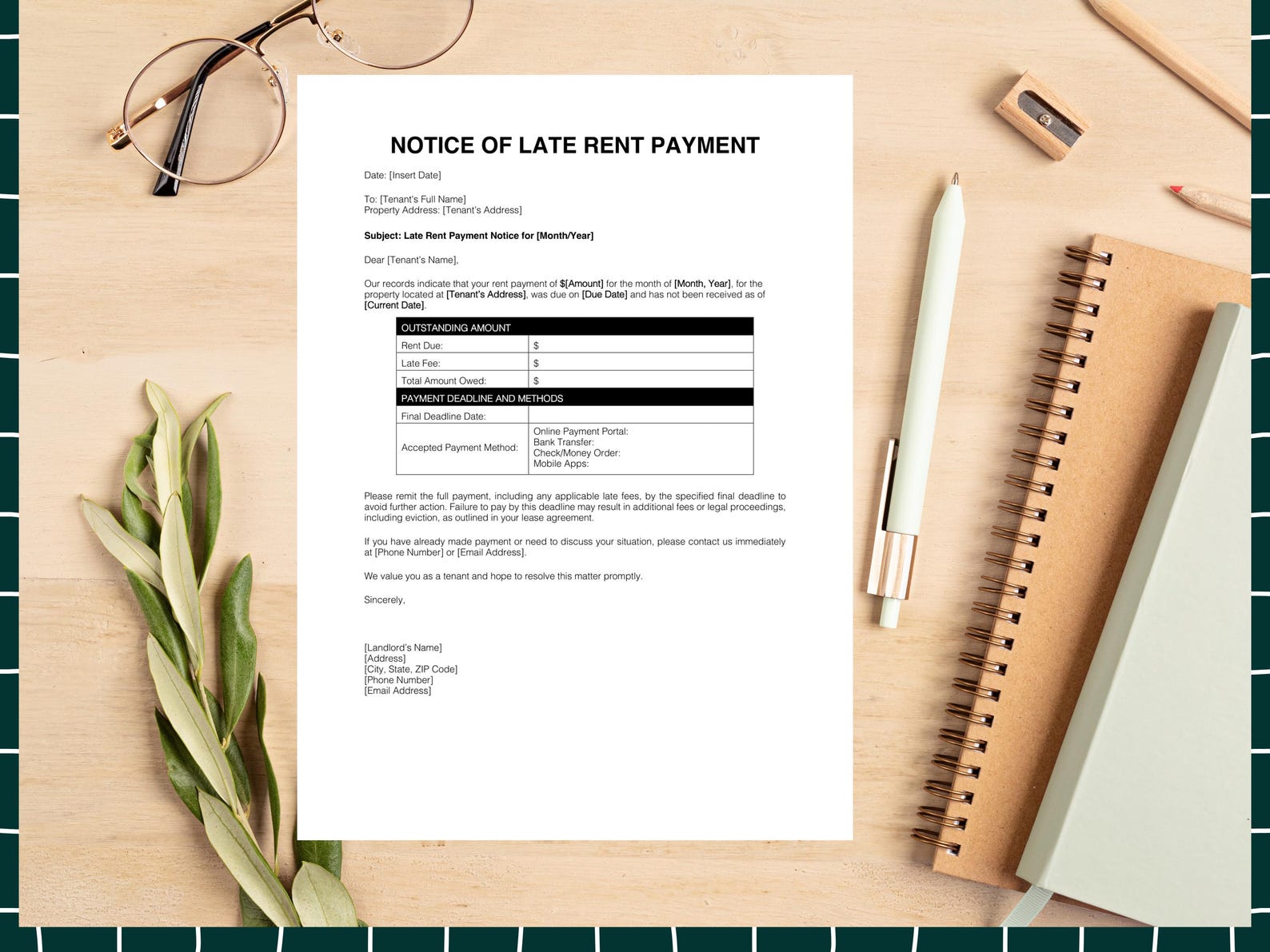 Notice of Late Rent Payment Template, Late Rent Notice Form, Overdue ...