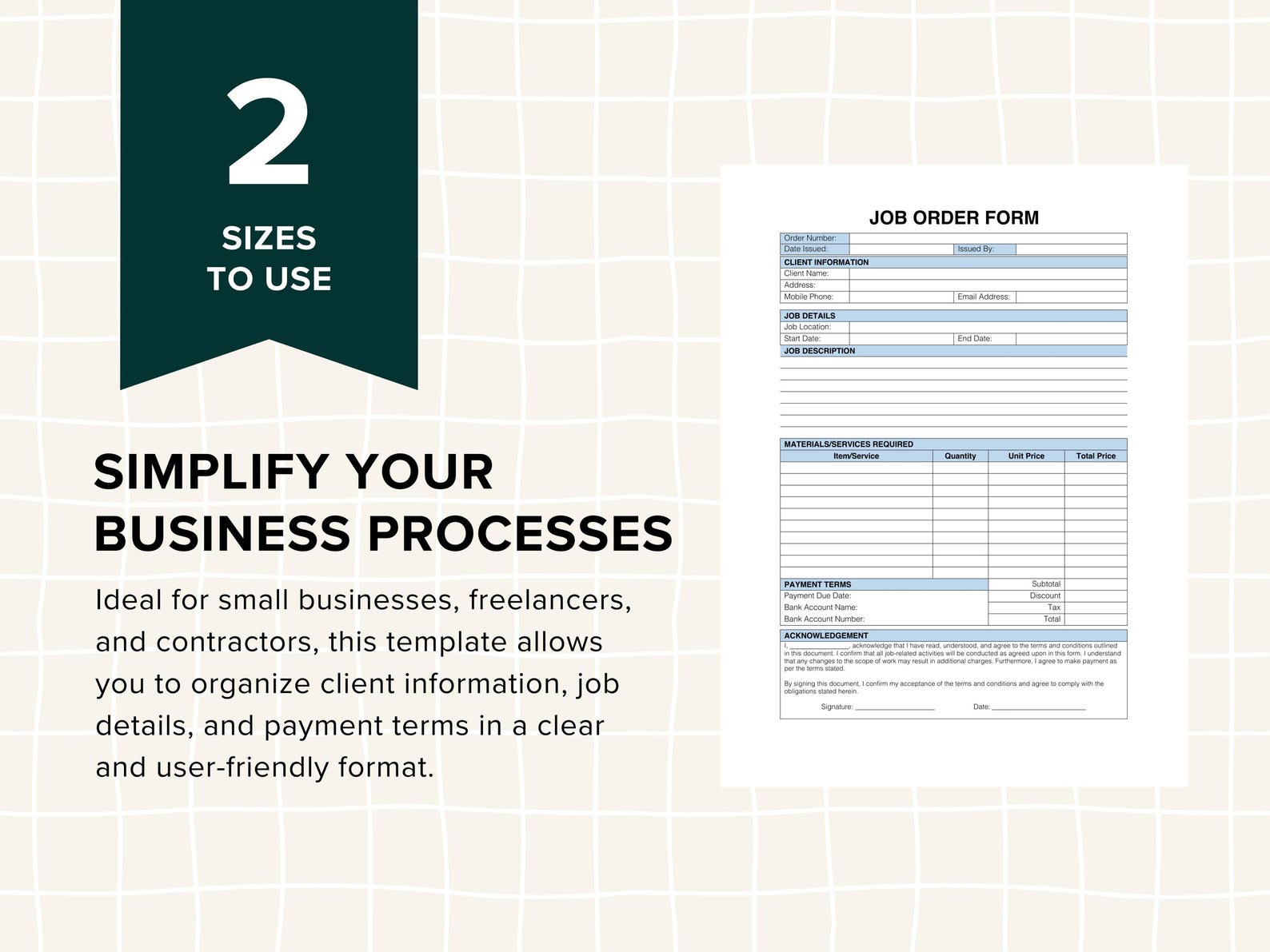 Job Order Form Template, Work Request Form, Editable Word, Printable ...