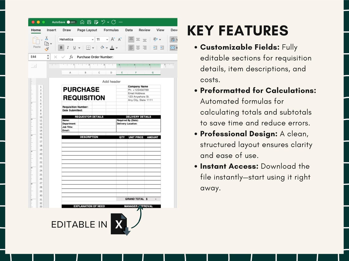 Purchase Requisition Template | Excel Procurement Request Form ...