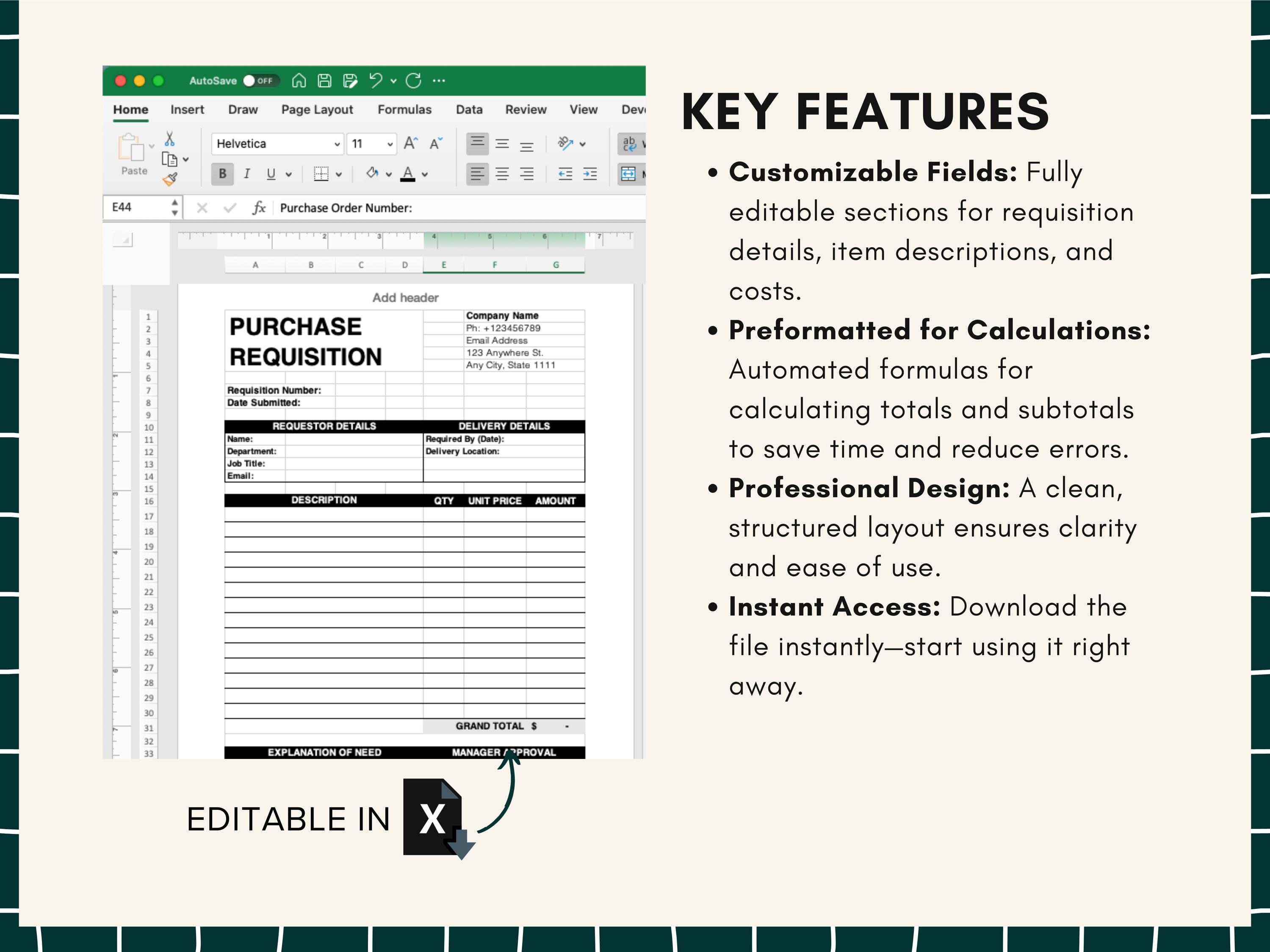 Purchase Requisition Template | Excel Procurement Request Form ...