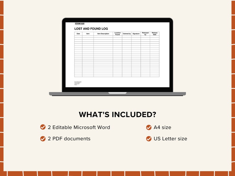 Lost and Found Log; Tracker; Customisable, Editable Templates; PDF, MS ...