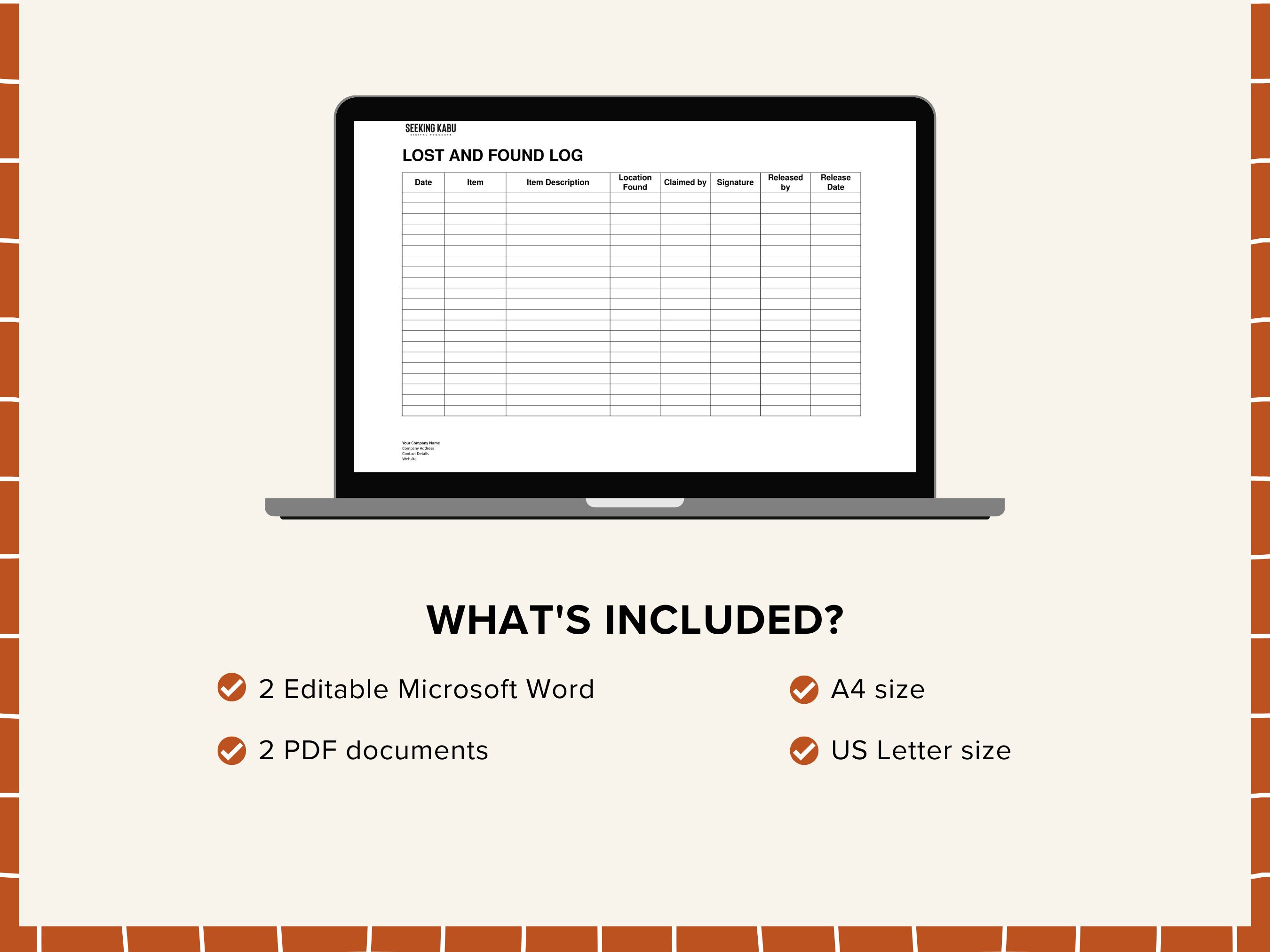 Lost and Found Log; Tracker; Customisable, Editable Templates; PDF, MS ...