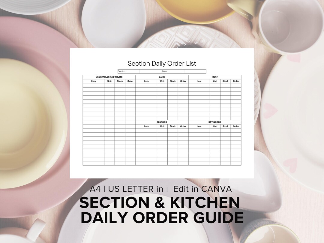 Professional Kitchen Daily Order List, Order Guide, Restaurant, Cafe ...