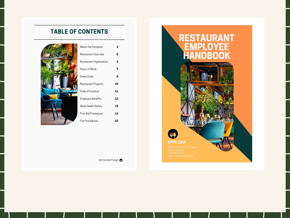 Restaurant Employee Handbook, Training Manual, New Hired Chefs, Servers ...