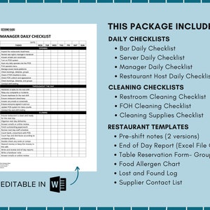 Restaurant FOH Templates Bundle, Daily, Server, Host, Bartender ...