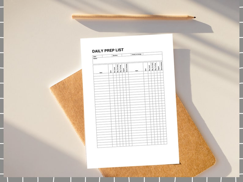 Kitchen Daily Prep List, Shift Handover Notes Fot Chefs, Restaurant and ...