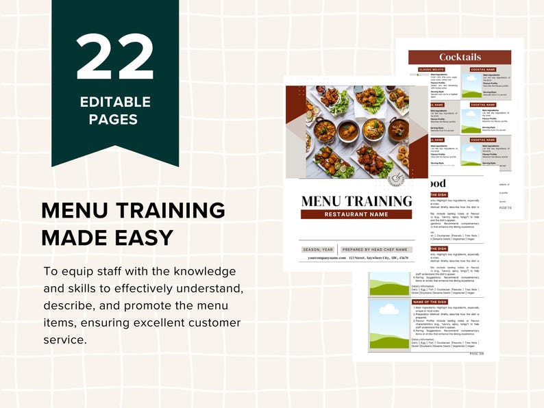 Menu Training Manual Template, Restaurant Staff Training Guide ...