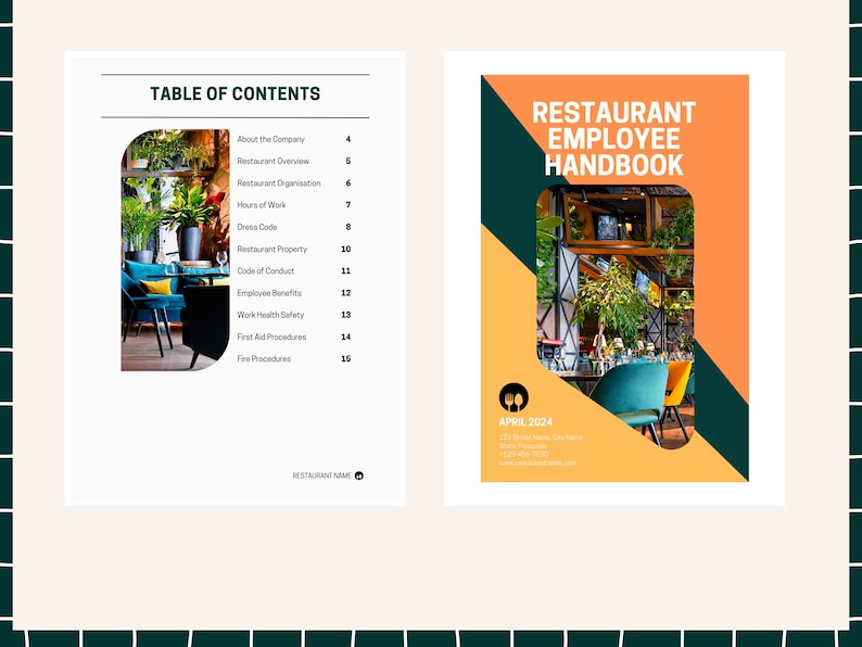 Restaurant Employee Handbook, Training Manual, New Hired Chefs, Servers ...