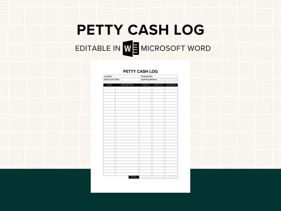 Petty Cash Journal Template | Editable Expense Tracker for Small ...