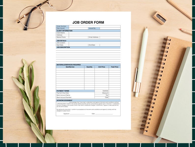 Job Order Form Template, Work Request Form, Editable Word, Printable ...