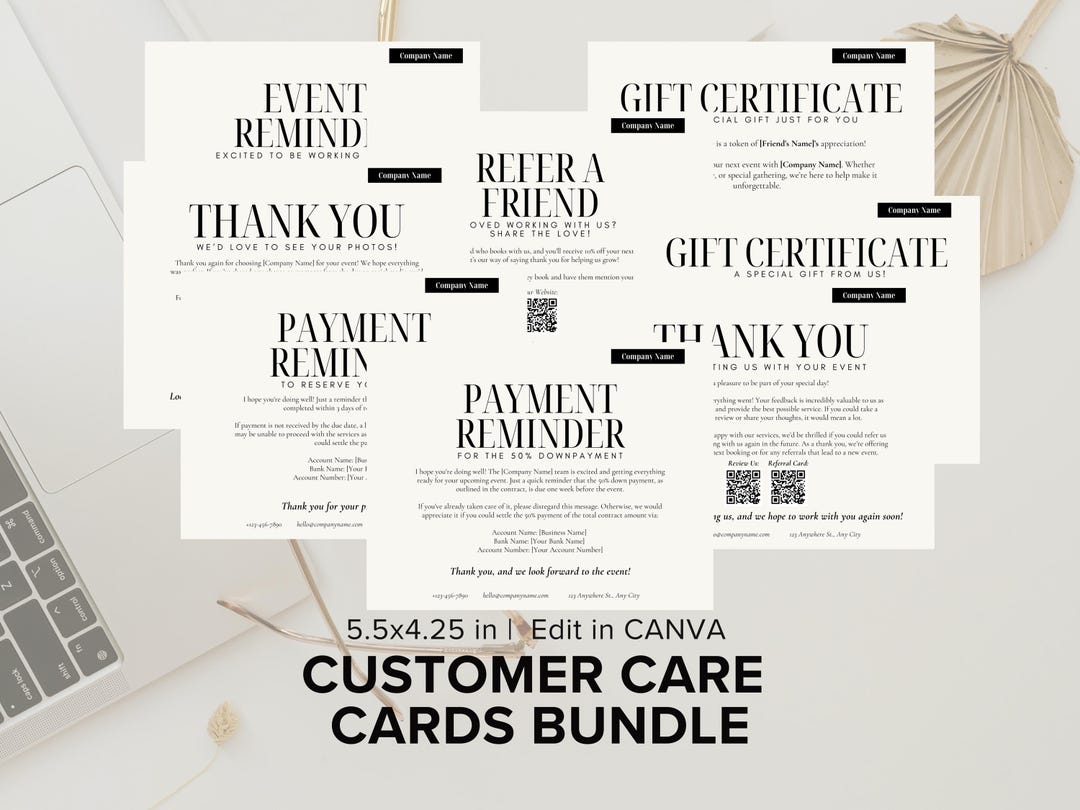 Editable Customer Care Cards Bundle, Referral Card, Event Payment ...