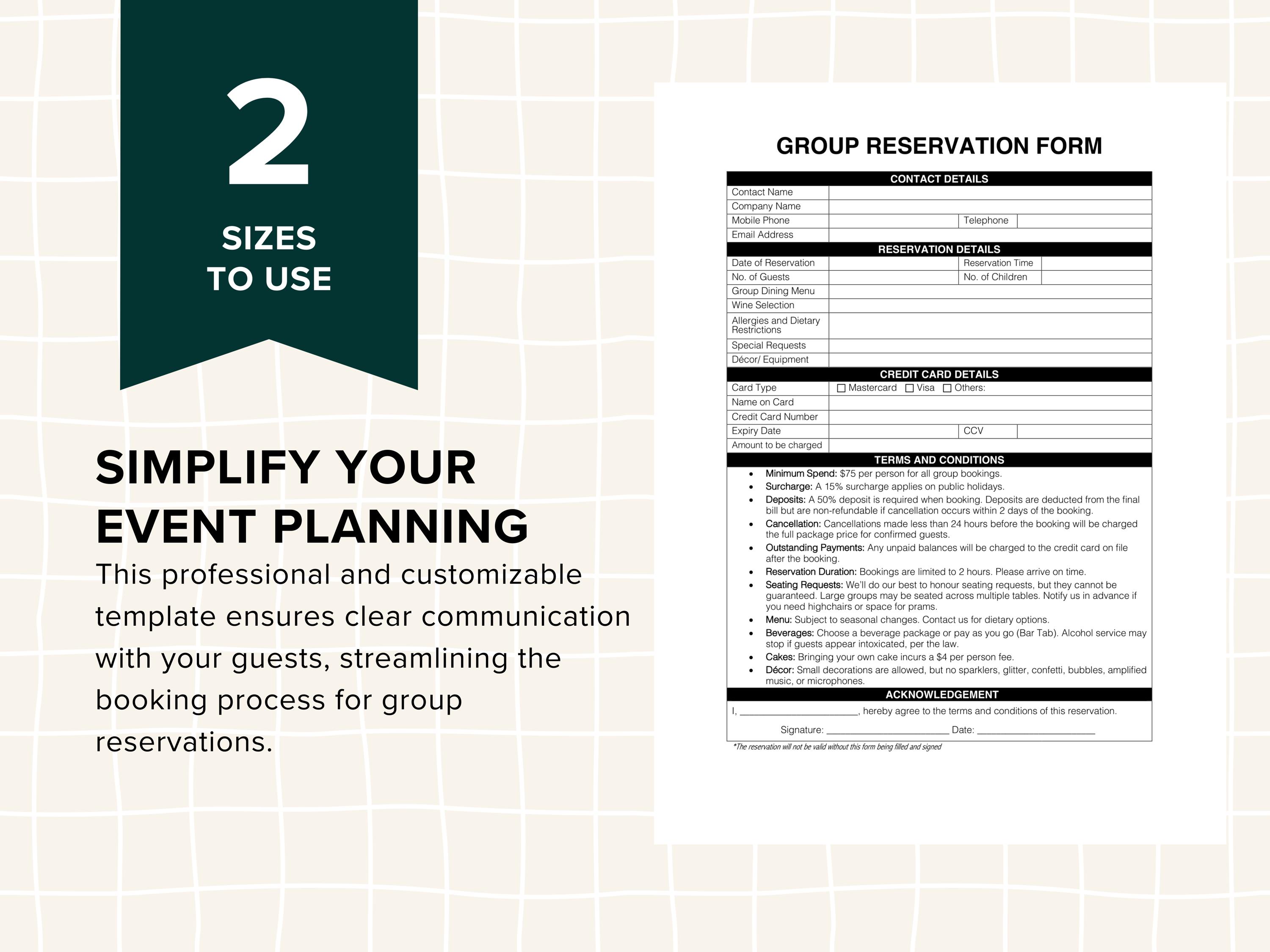 Editable Restaurant Reservation Sheet, Large Groups, Events, Editable ...