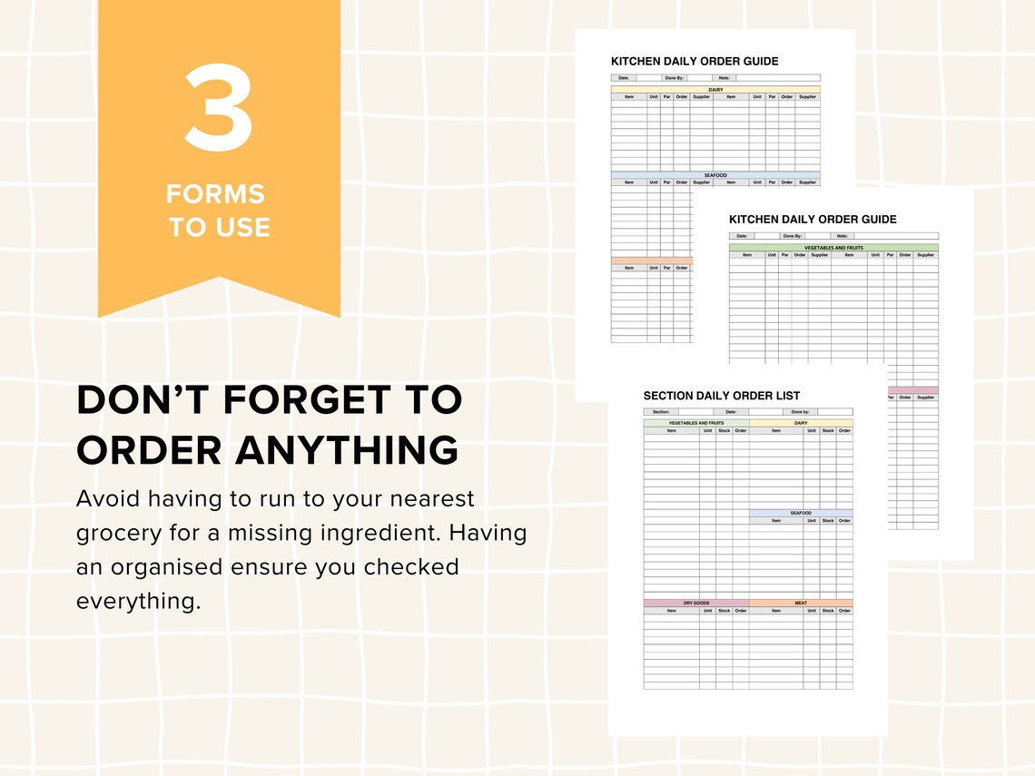 Kitchen Daily Order List, Order Guide. Restaurant and Cafe, Checklist ...