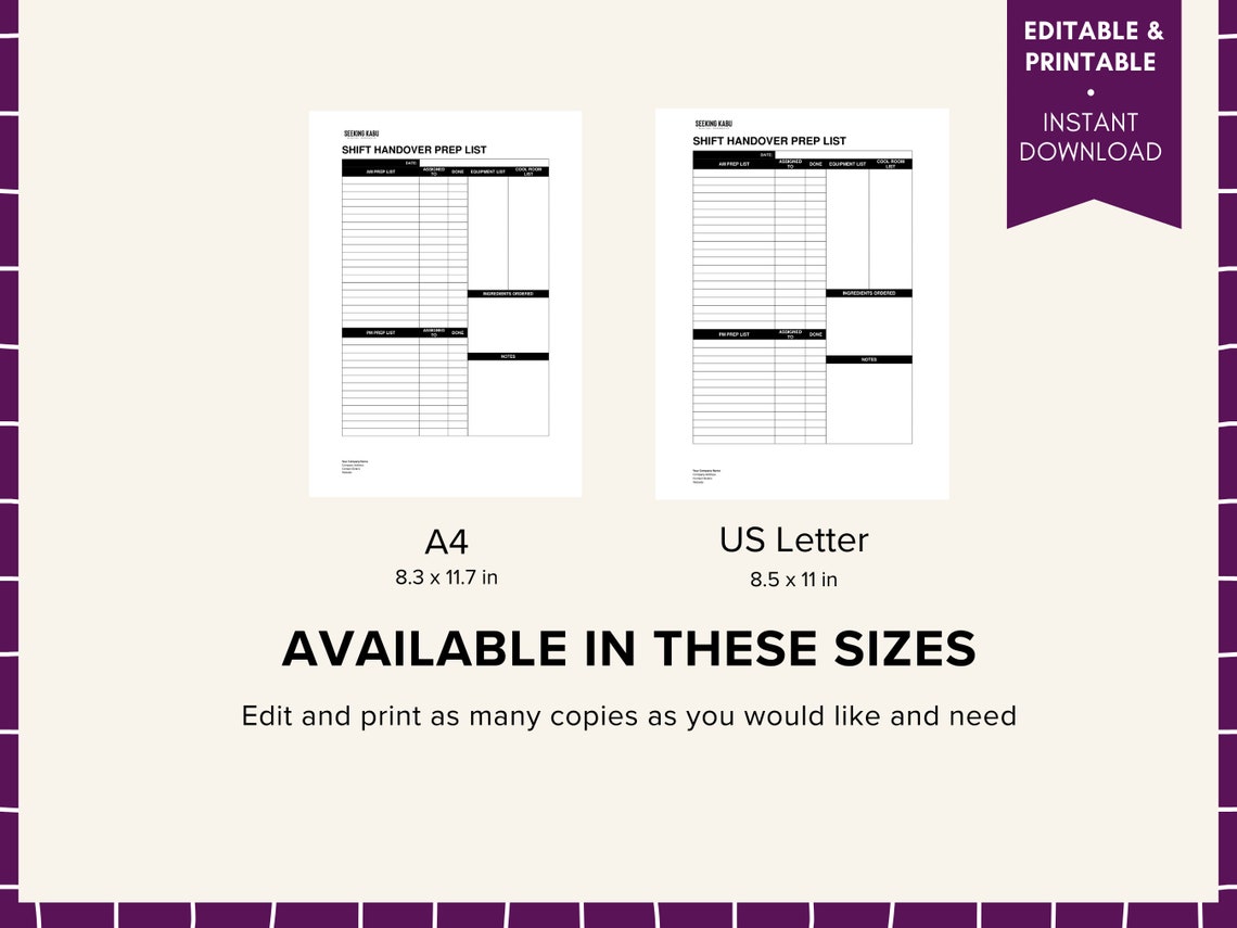 Kitchen Shift Handover Prep List, Notes Fot Chefs, Restaurant and Cafe ...