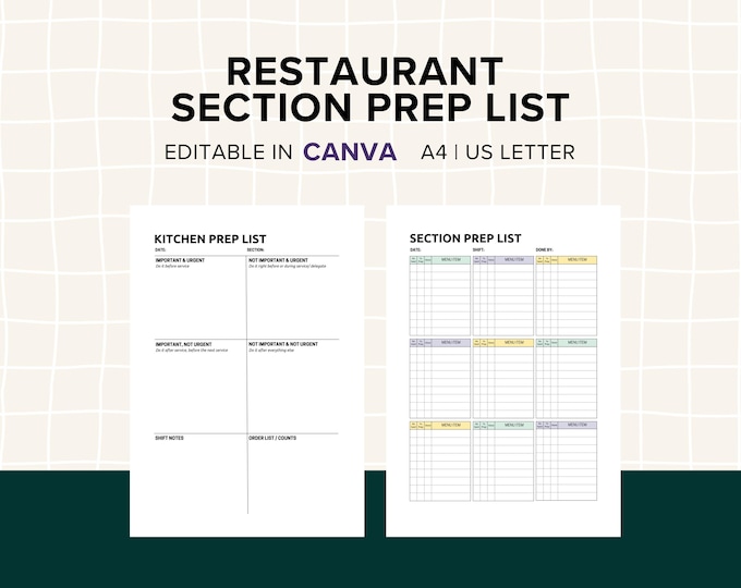 Prep & Par List Template, Food Prep List, Prep List Template, Editable ...
