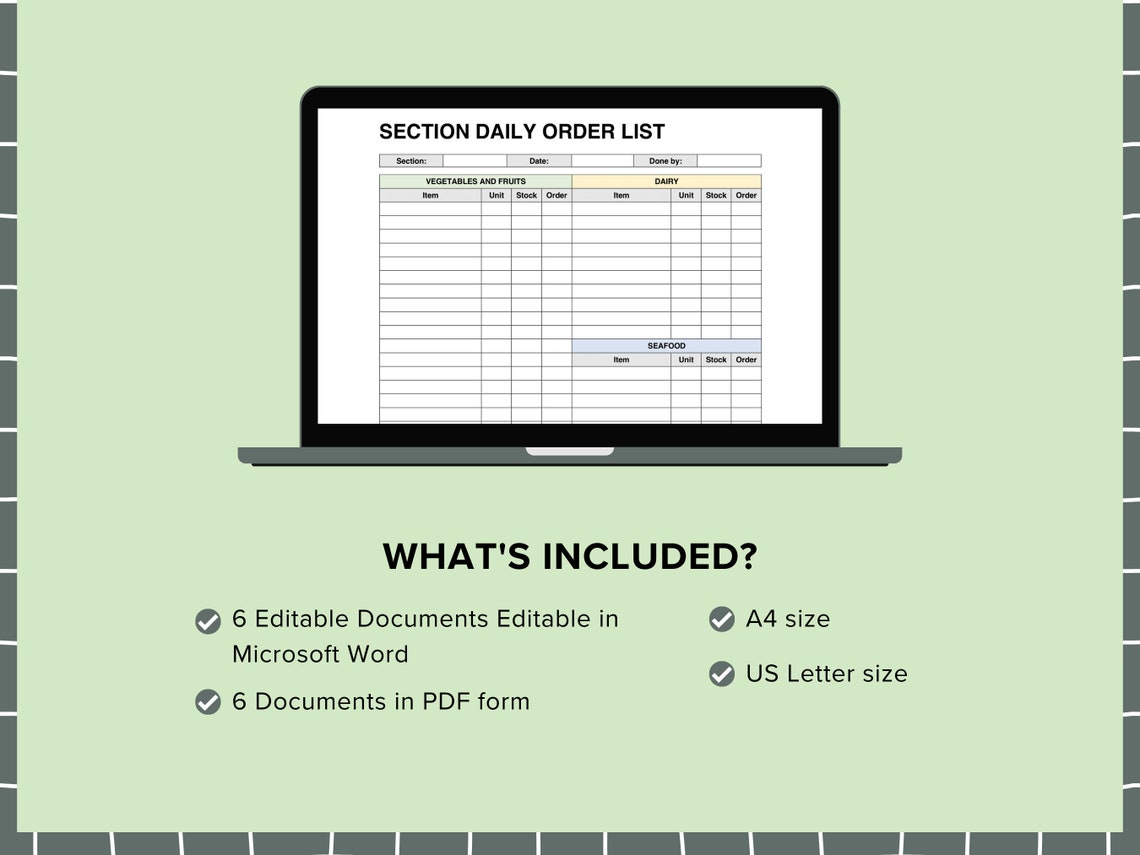 Restaurant Kitchen Templates Bundle, Order and Prep List, Fridge and ...